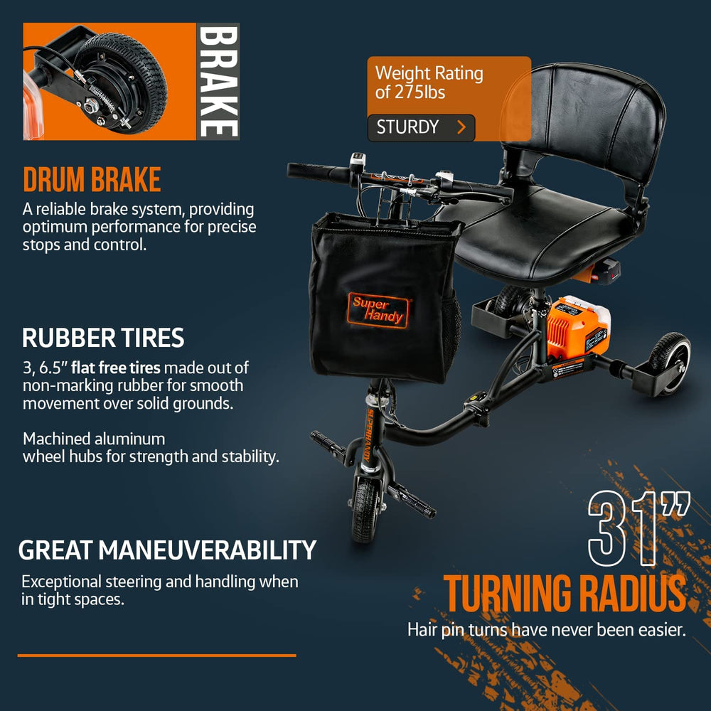 SuperHandy Folding Electric Mobility Scooter - 48V 2Ah Battery System,